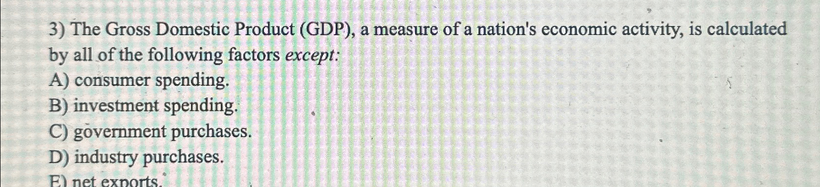 Solved The Gross Domestic Product (GDP), ﻿a measure of a | Chegg.com