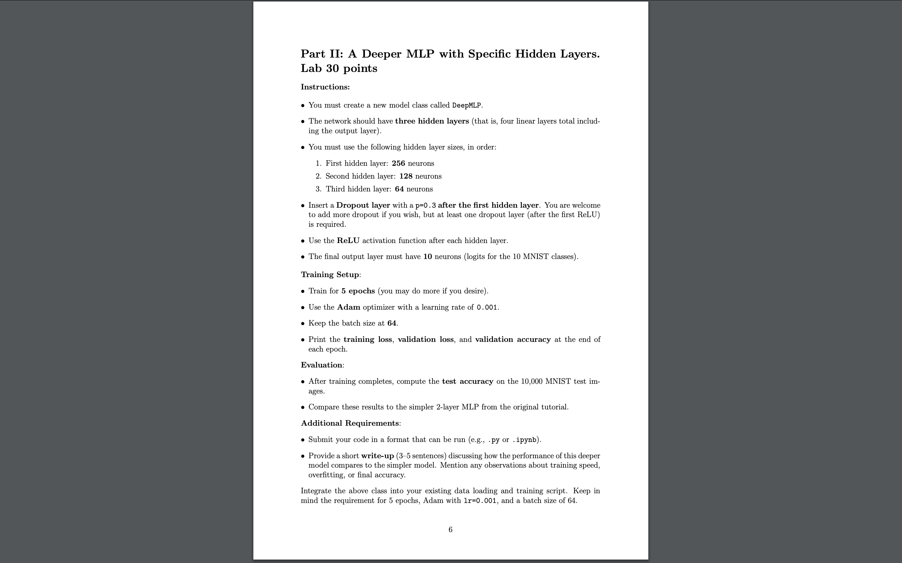 Solved Part II: A Deeper MLP with Specific Hidden Layers.Lab | Chegg.com