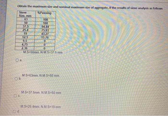 Solved Obtain the maximum size and nominal maximum size of | Chegg.com