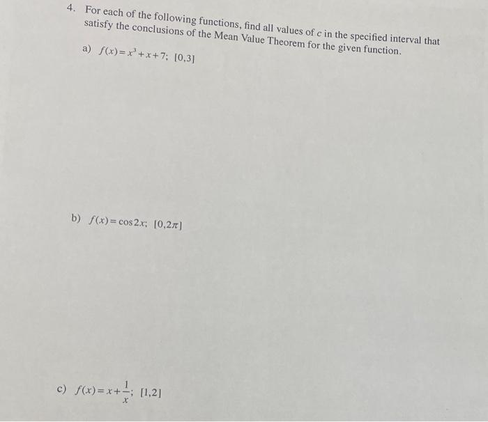 Solved 4. For each of the following functions, find all | Chegg.com
