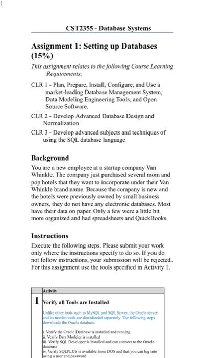 Assignment 1: Setting up Databases (15%) This | Chegg.com