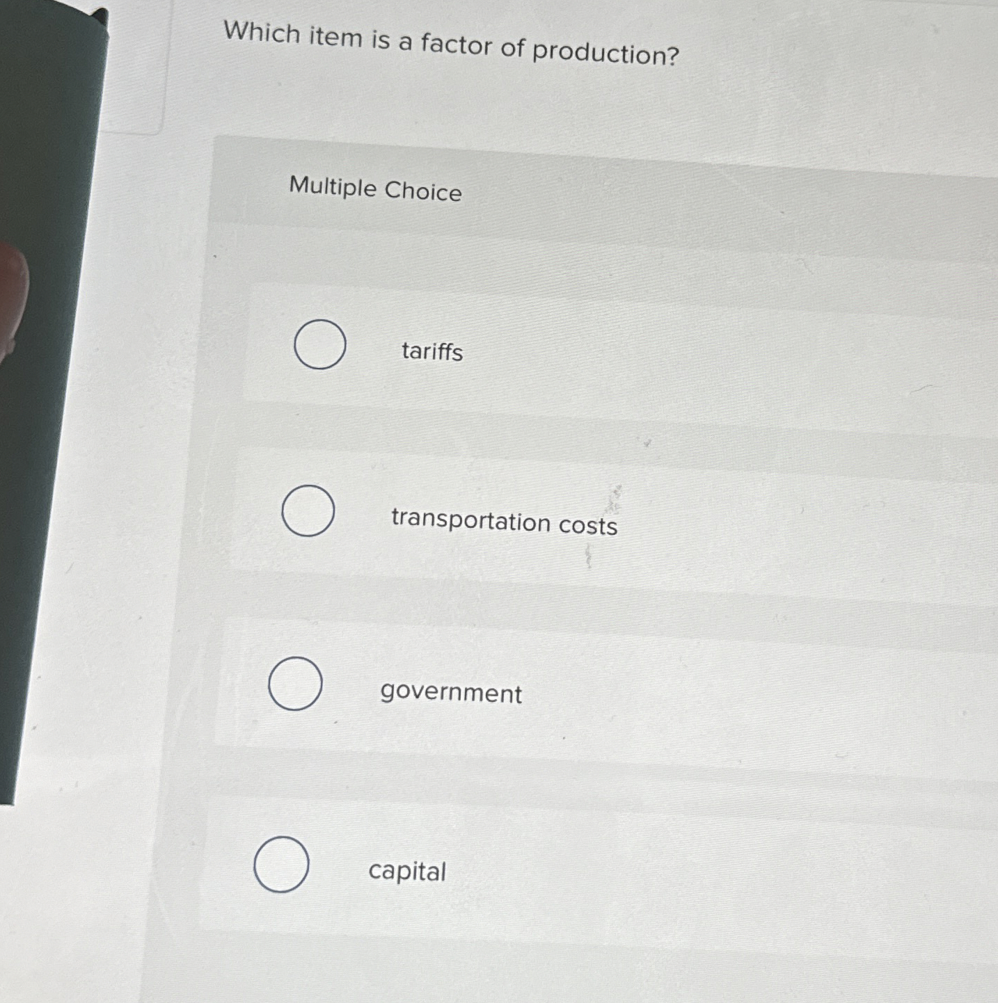 Solved Which item is a factor of production?Multiple | Chegg.com