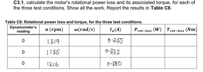 Solved C3.1, calculate the motor's rotational power loss and | Chegg.com