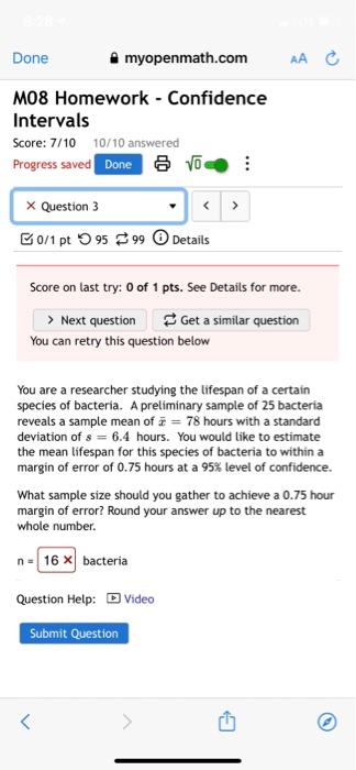 Solved AA Ć Done myopenmath.com M08 Homework - Confidence | Chegg.com