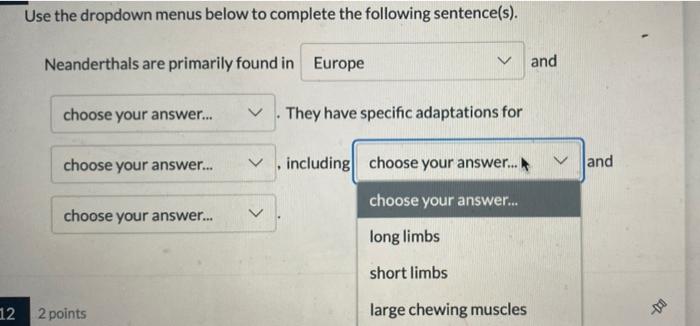 Solved Use the dropdown menus below to complete the | Chegg.com