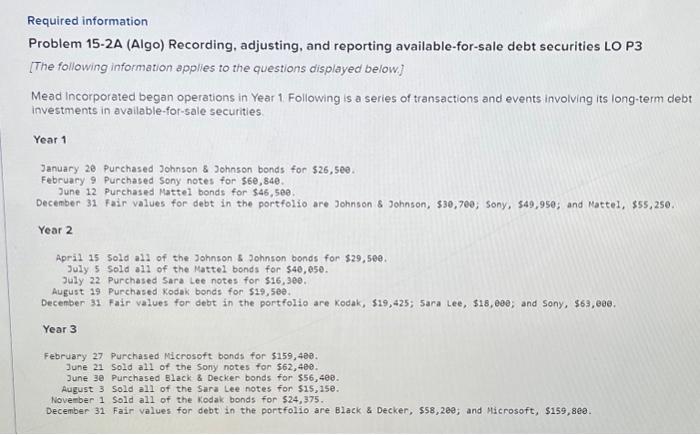 Solved Required information Problem 15-2A (Algo) Recording, | Chegg.com