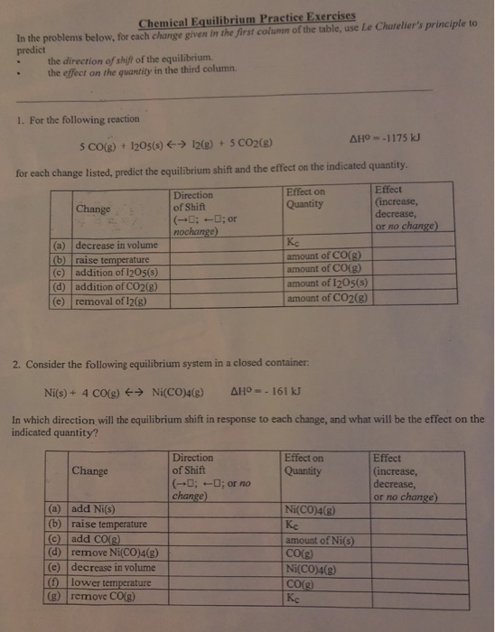 Solved Chemical Equilibrium Practice Exercises In the | Chegg.com