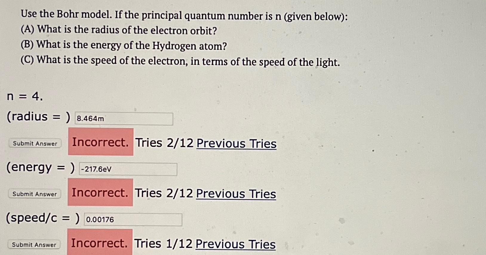 Solved Use the Bohr model. If the principal quantum number | Chegg.com