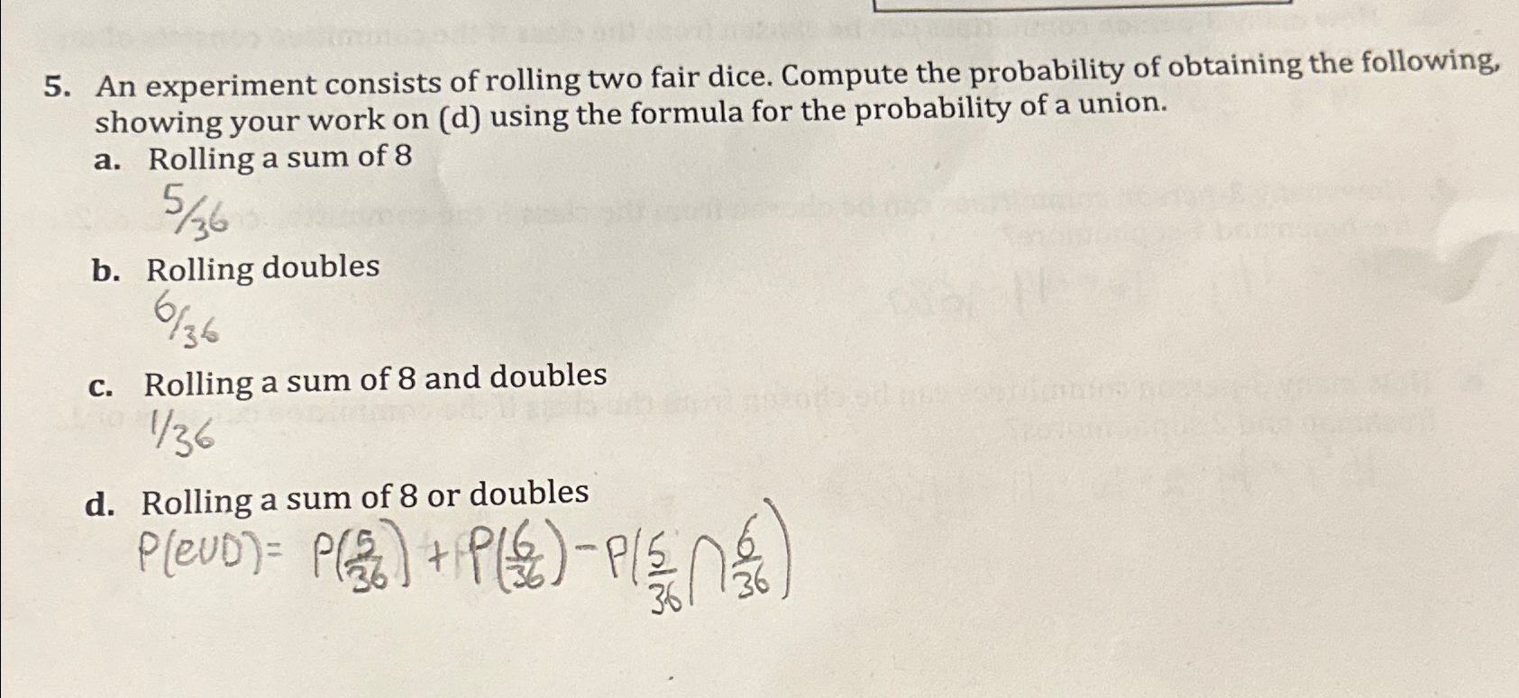 Solved An experiment consists of rolling two fair dice. | Chegg.com
