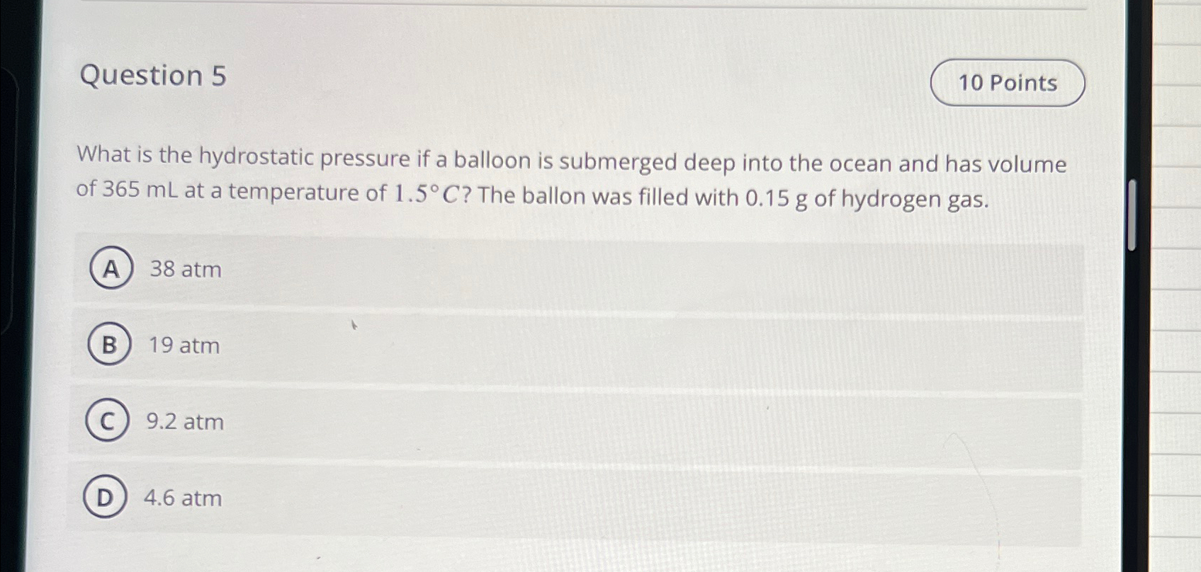 Solved Question 5What is the hydrostatic pressure if a | Chegg.com