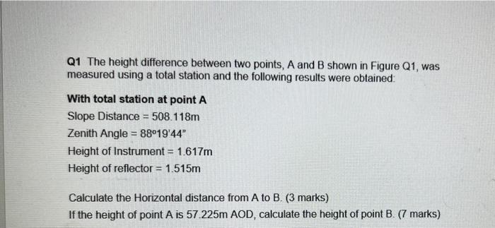 Solved Q1 The height difference between two points, A and B | Chegg.com