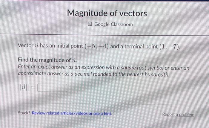 Solved Vector u has an initial point (−5,−4) and a terminal | Chegg.com