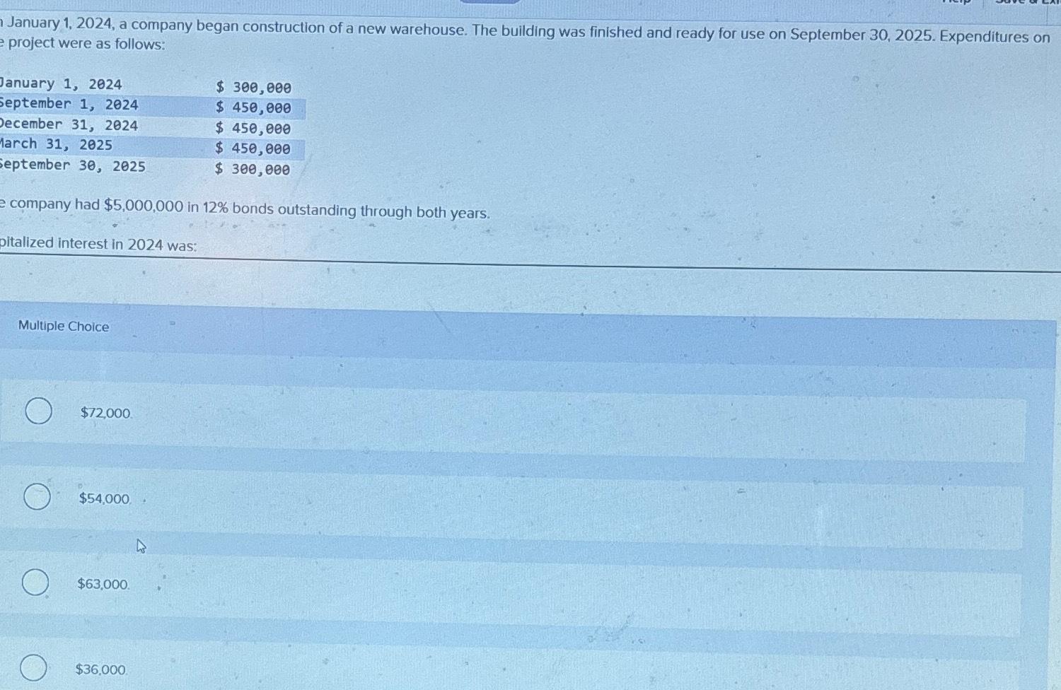 Solved January 1, 2024, ﻿a company began construction of a | Chegg.com