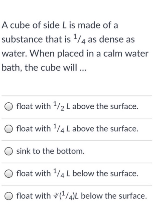 Solved A Cube Of Side L Is Made Of A Substance That Is 1 4