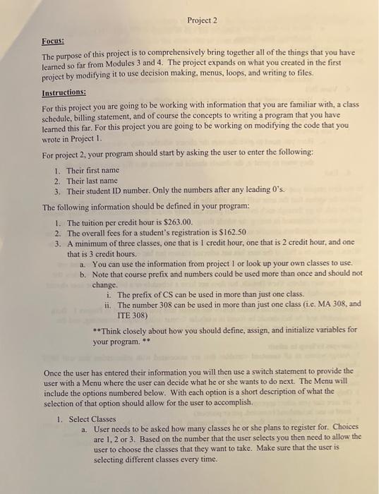 Solved Project 2 Focus: The purpose of this project is to | Chegg.com