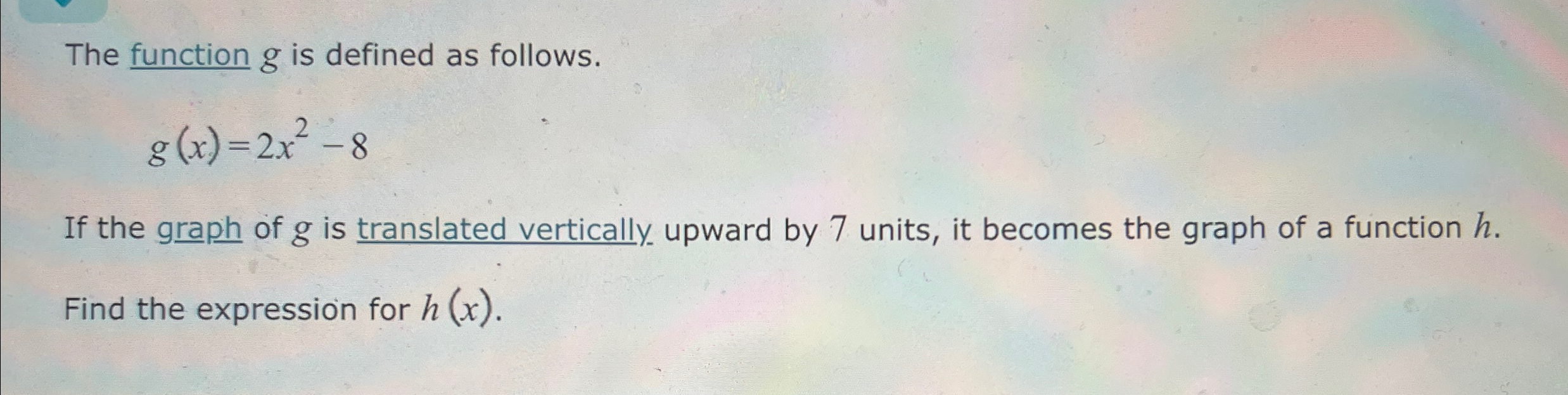 Solved The function g ﻿is defined as follows.g(x)=2x2-8If | Chegg.com