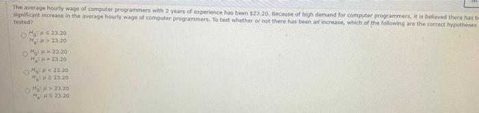 Solved The average hourly wage of computer programmers with | Chegg.com
