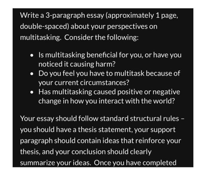 Write a 3-paragraph essay (approximately 1 page, | Chegg.com