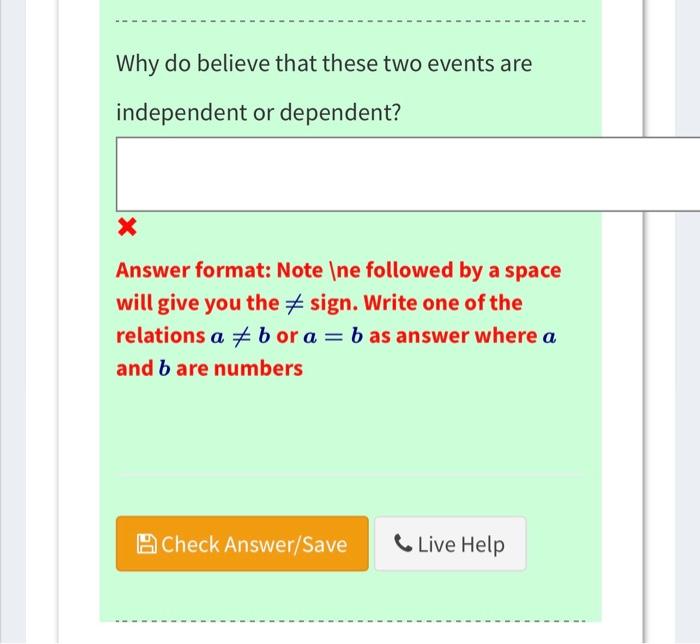 Solved Two events A and B are independent if Answer format: | Chegg.com