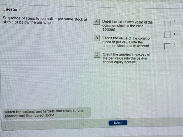 Solved Question Sequence of steps to journalize par value | Chegg.com