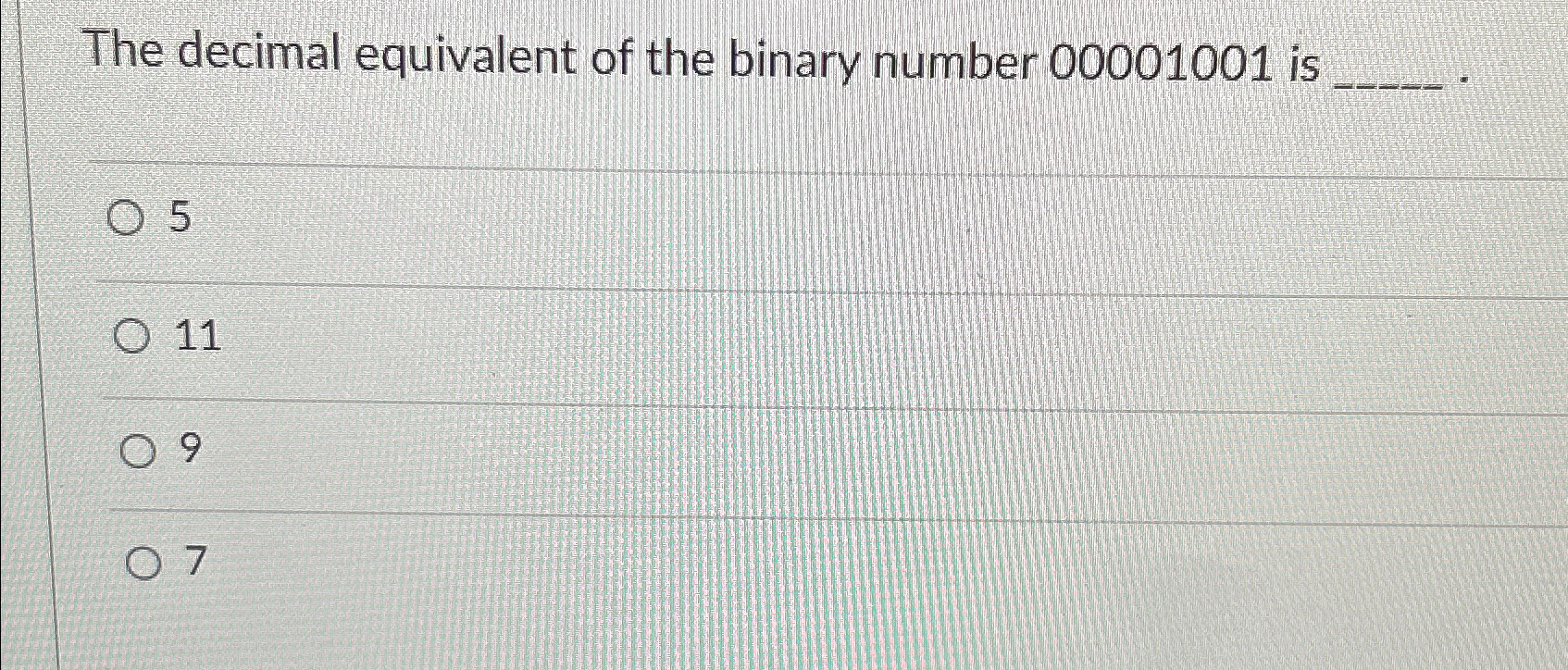 Solved The decimal equivalent of the binary number 00001001 | Chegg.com