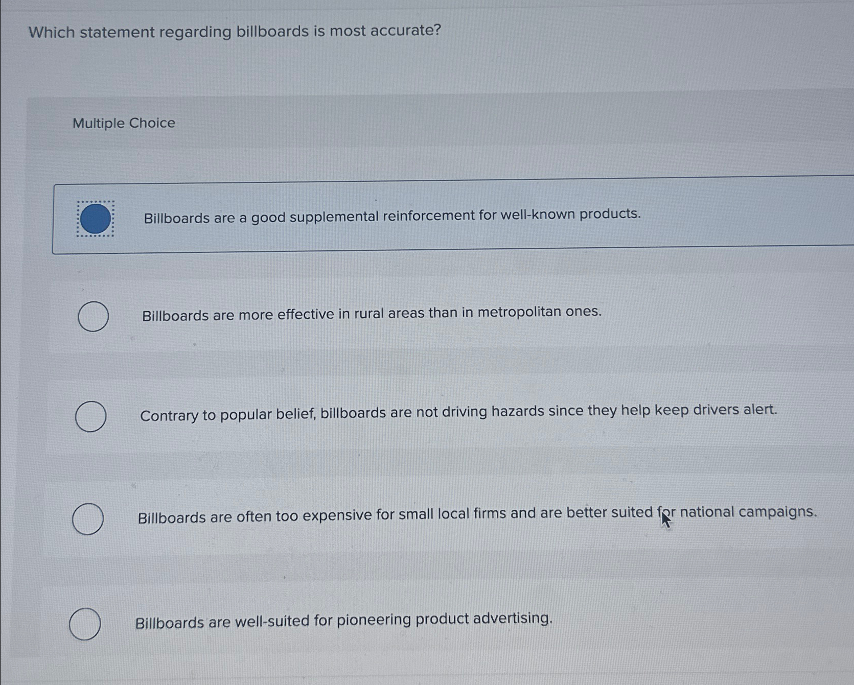 Solved Which statement regarding billboards is most | Chegg.com