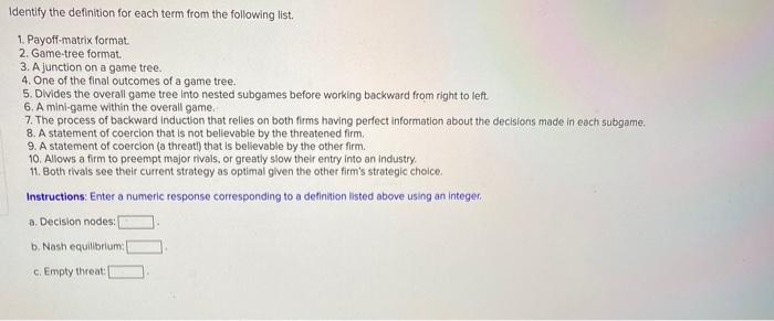 Solved Identify the definition for each term from the | Chegg.com