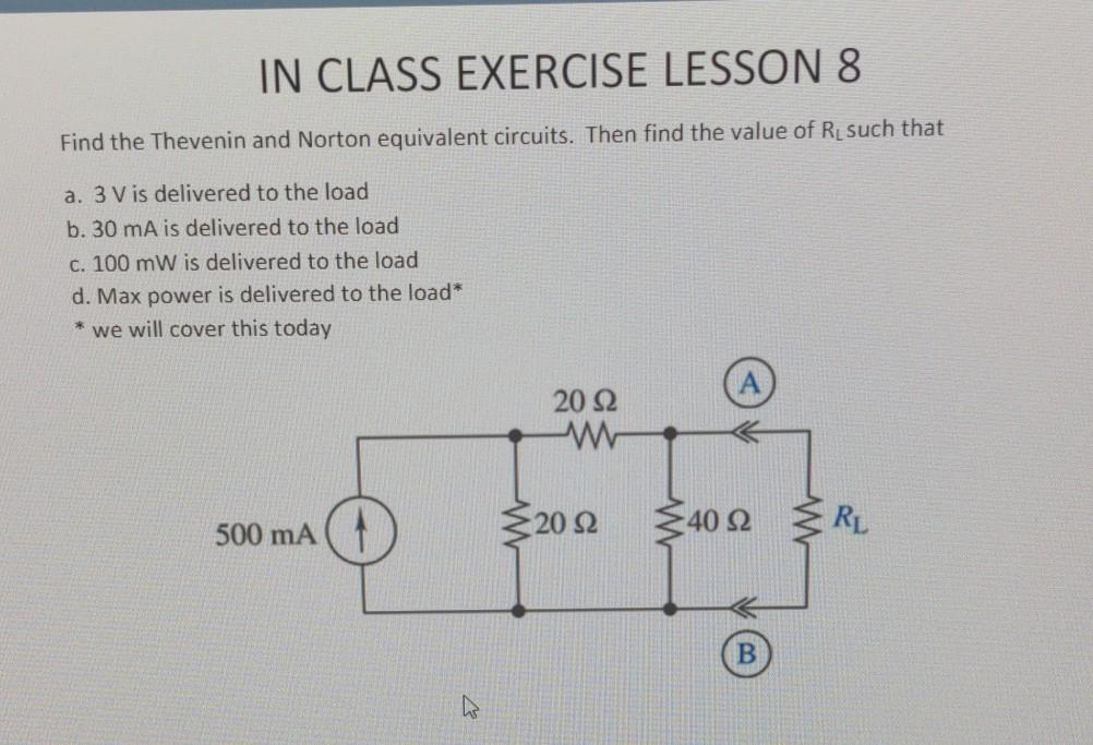 Solved IN CLASS EXERCISE LESSON 8 Find the Thevenin and | Chegg.com
