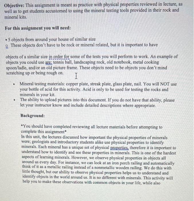Solved Unit 3: Matter and MineralsLecture Assignment: | Chegg.com