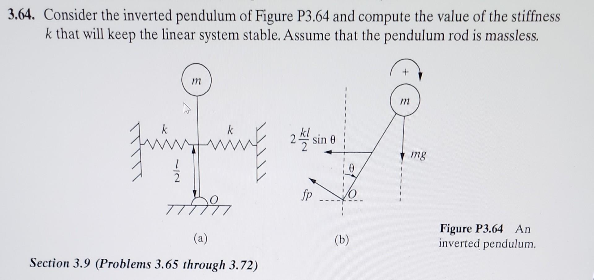Solved 3.64. Consider the inverted pendulum of Figure P3.64 | Chegg.com