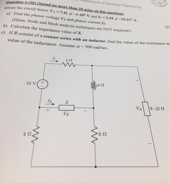 Solved partment of Electrical Engineering Question 4 ]30[ | Chegg.com