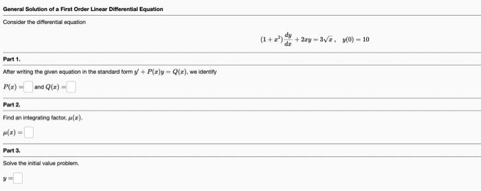 Solved General Solution of a First Order Linear Differential | Chegg.com