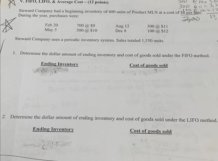 Solved Steward Company had a beginning inventory of 400 | Chegg.com