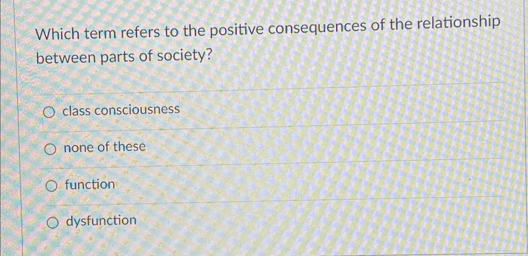 Solved Which term refers to the positive consequences of the | Chegg.com