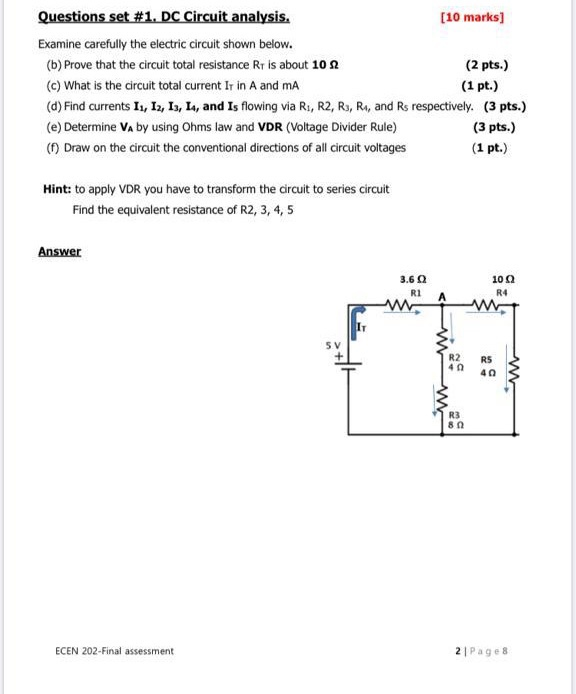 Solved Questions set #1. DC Circuit analysis. [10 marks) | Chegg.com