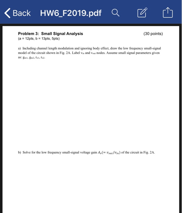 Solved Back HW6_F2019.pdf a Problem 3: Small Signal Analysis | Chegg.com