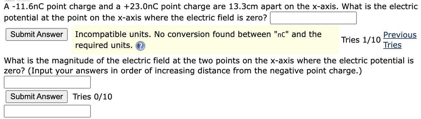 Solved A -11.6 nC ﻿point charge and a+23.0nC ﻿point charge | Chegg.com