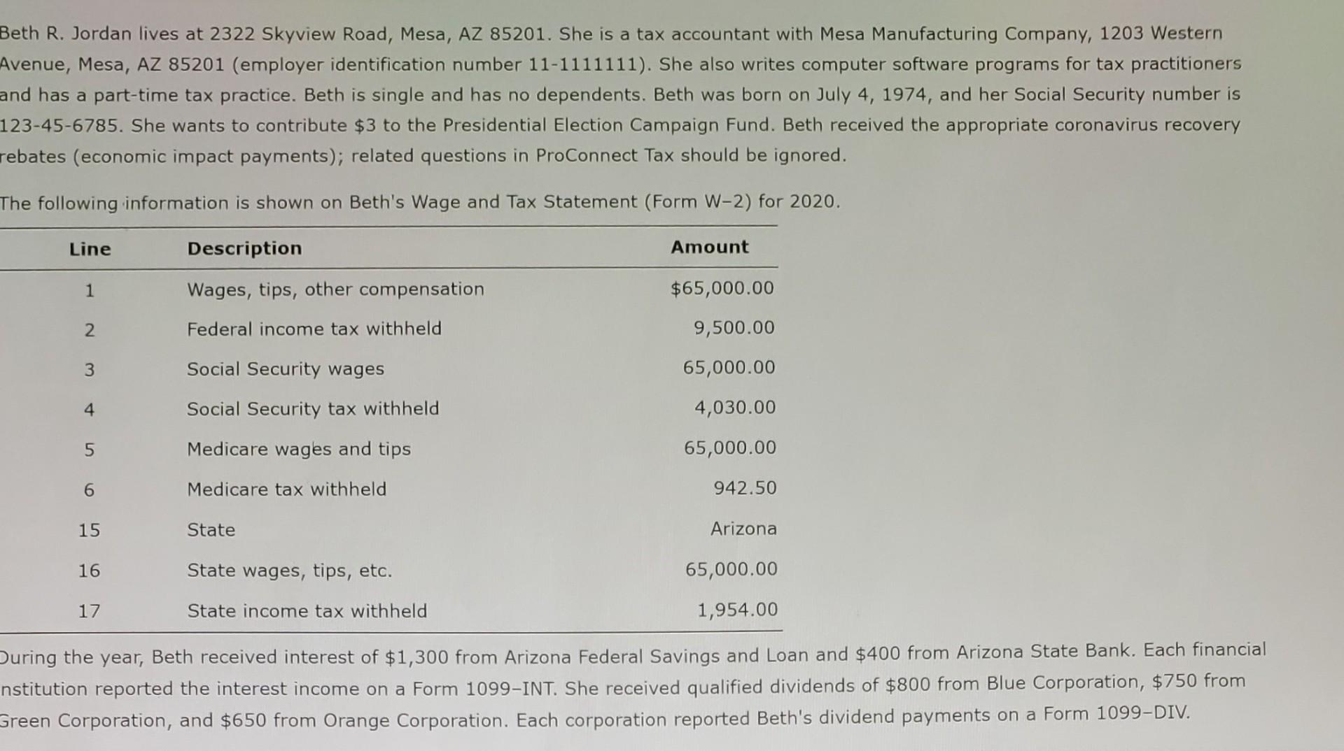 Solved Beth R. Jordan lives at 2322 Skyview Road, Mesa, AZ | Chegg.com