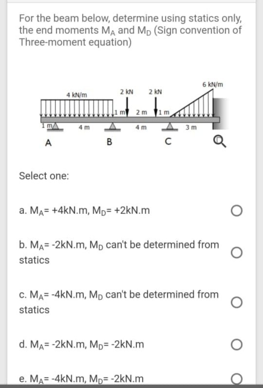 Solved For the beam below, determine using statics only, the | Chegg.com