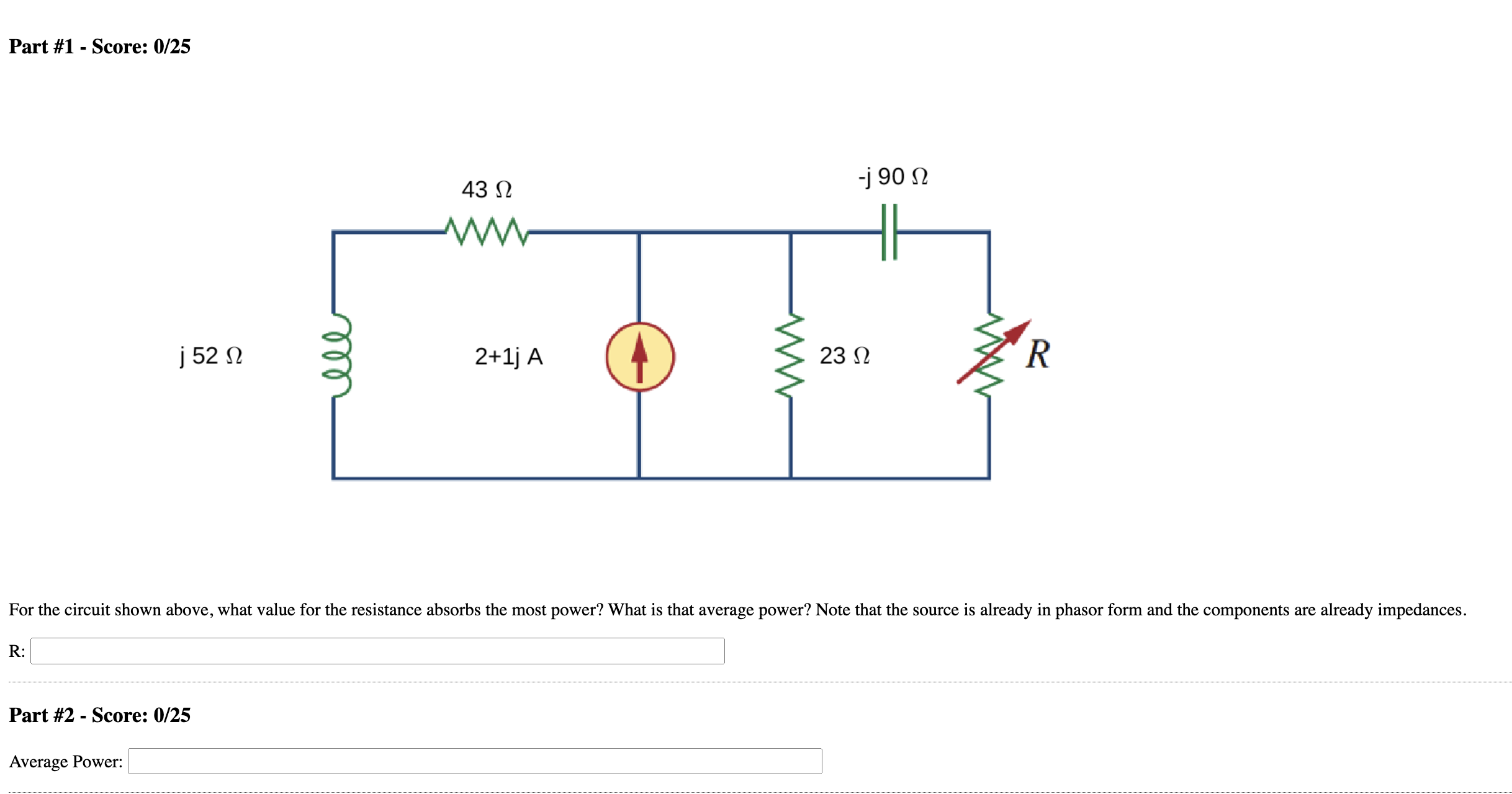 Part \#1 - ﻿Score: 0/25 ﻿j For the circuit shown | Chegg.com