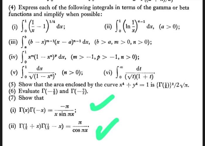 Solved (4) Express each of the following integrals in terms | Chegg.com