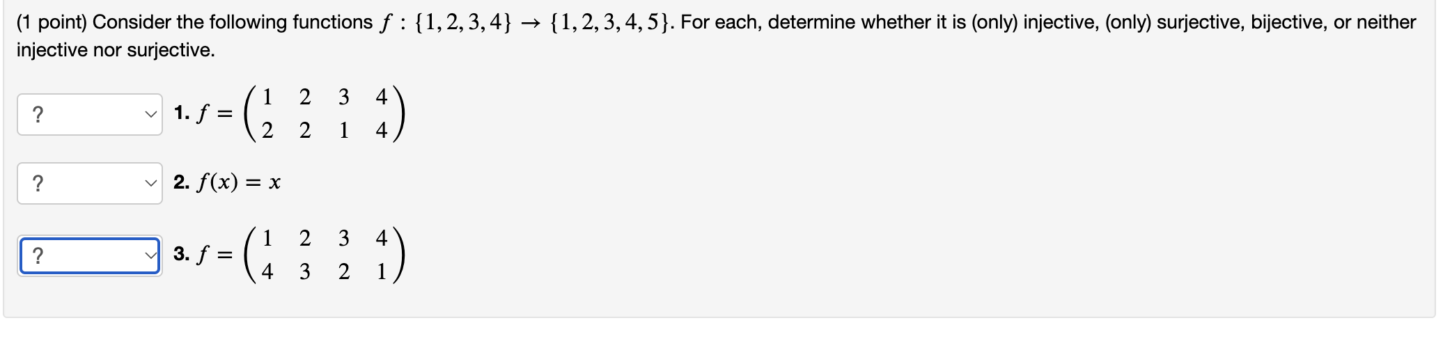 Solved ( 1 ﻿point) ﻿Consider the following functions | Chegg.com