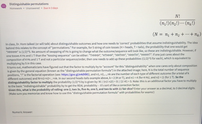 Solved Distinguishable permutations Homework. Unanswered. | Chegg.com