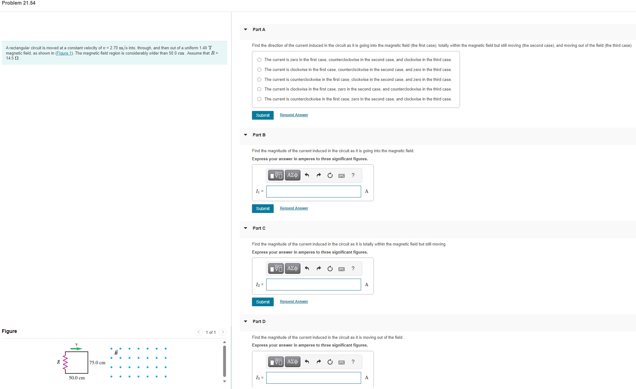 Solved Part AA rectangular circuit is moved at a constant | Chegg.com