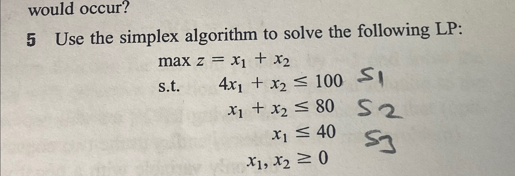 Solved would occur?5 ﻿Use the simplex algorithm to solve the | Chegg.com