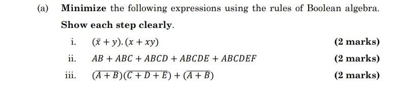 Solved (a) Minimize the following expressions using the | Chegg.com