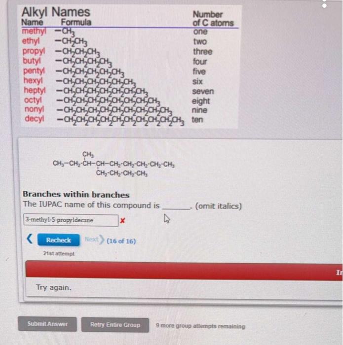 Solved Branches within branches The IUPAC name of this | Chegg.com
