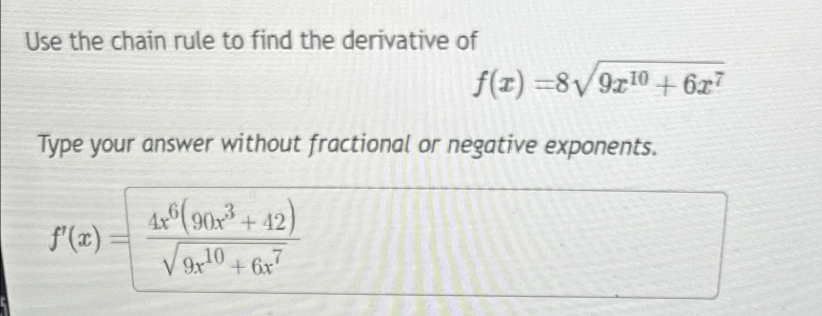 Solved Use the chain rule to find the derivative | Chegg.com