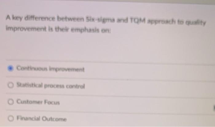 Solved A key difference between Six-sigma and TOM approach | Chegg.com