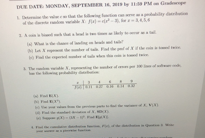 Solved DUE DATE: MONDAY, SEPTEMBER 16, 2019 by 11:59 PM on | Chegg.com
